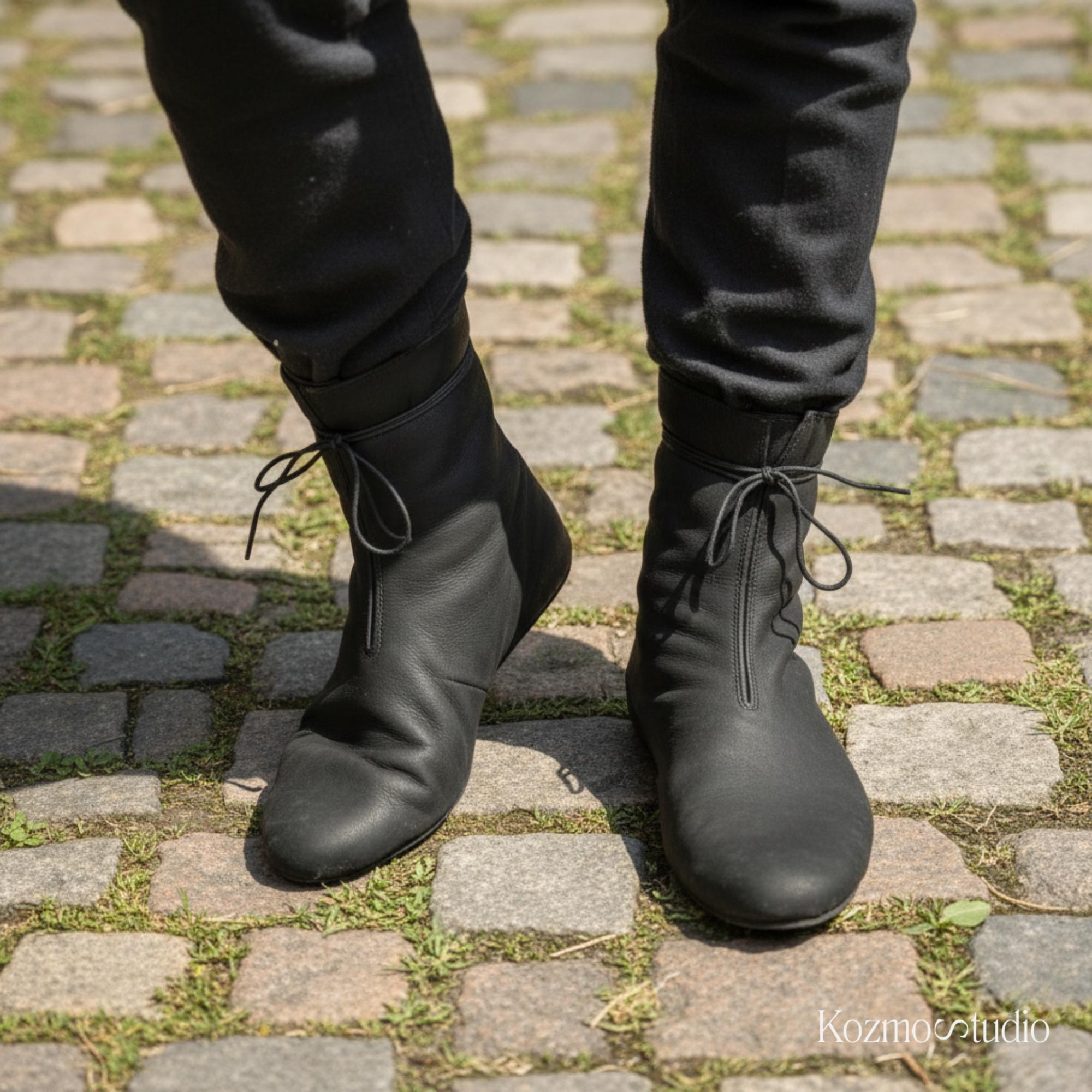 Medieval Leather Boots for Men – Brown & Black Viking Renaissance Shoes ...