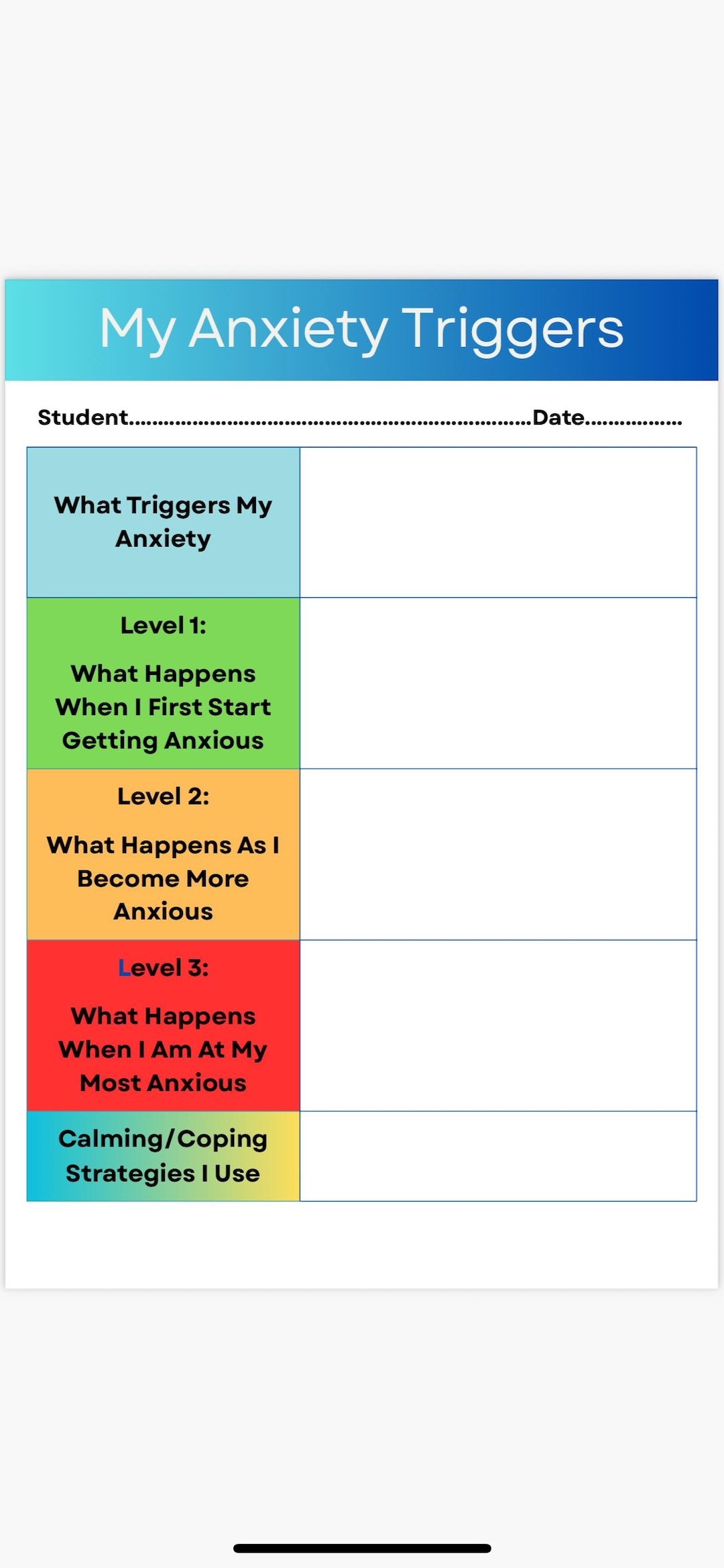 Anxiety Trigger Worksheet - Etsy