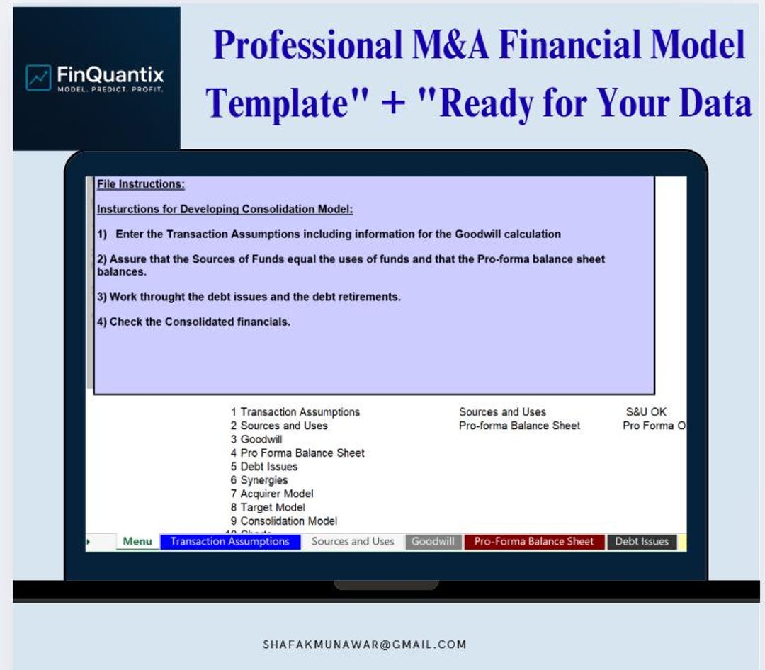 Merger Model Excel Template | Acquisition Financial Model | Business ...