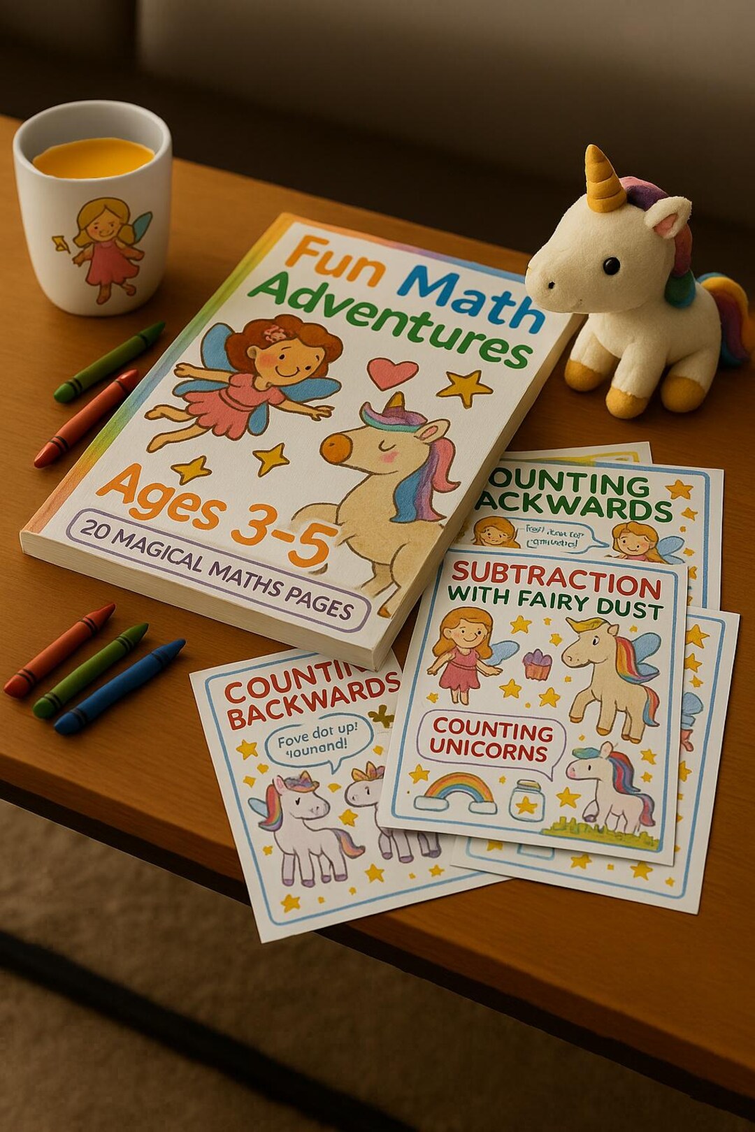 Maths Workbook Worksheets Unicorn and Fairy Kindergarten Preschool ...