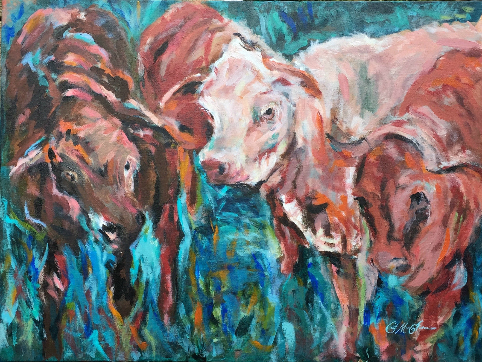 Cows in Multicolor Field Abstract Acrylic Painting on Canvas Panel - Etsy