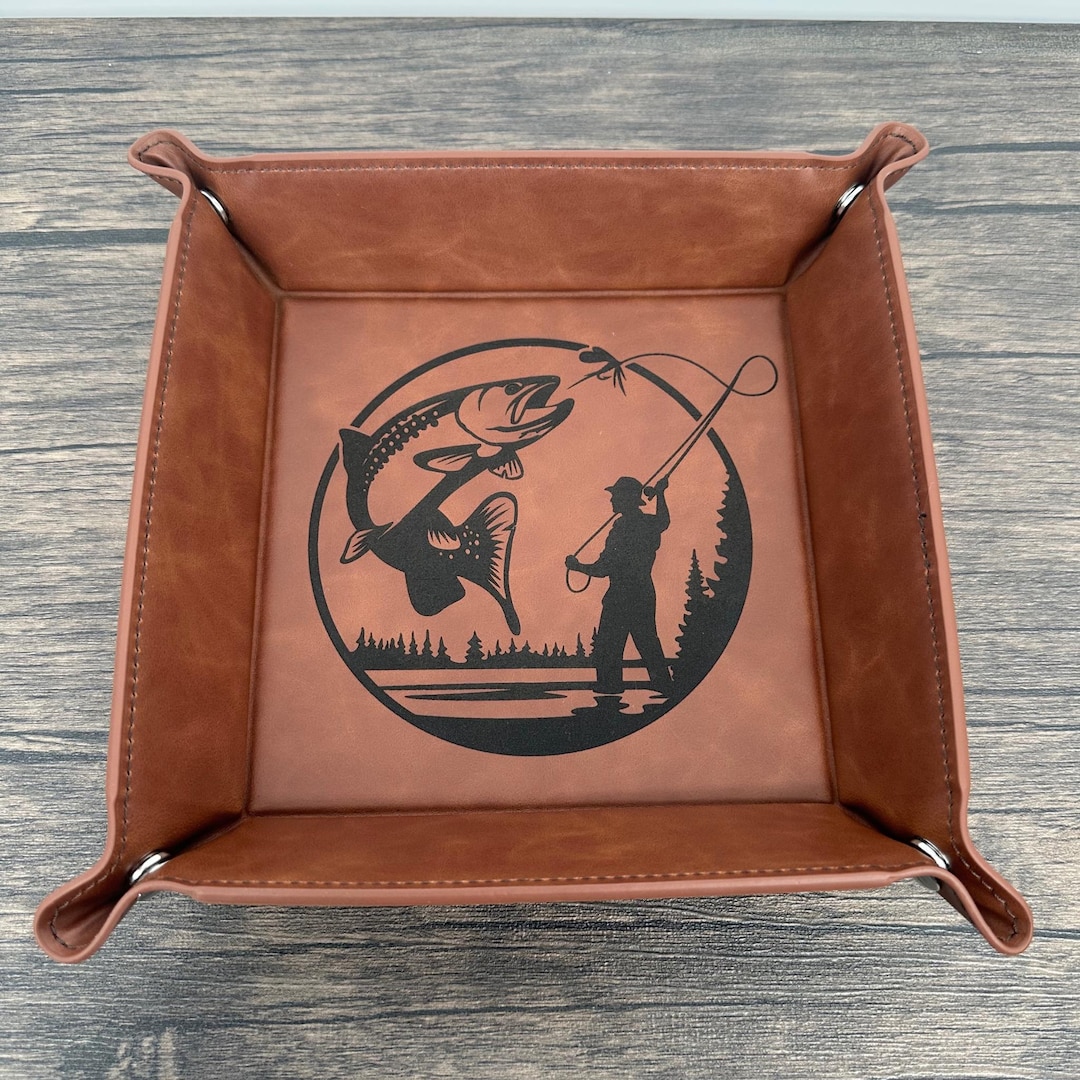 Laser Engraved Fly Fishing Valet Tray | Trout Leatherette Organizer - Etsy