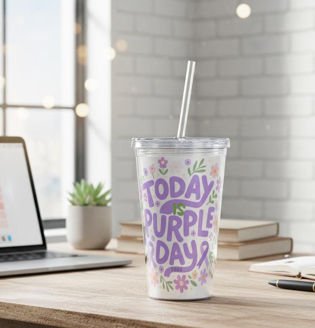 Purple Day Tumbler, Reusable Cup With Straw, Insulated Travel Mug, BPA ...