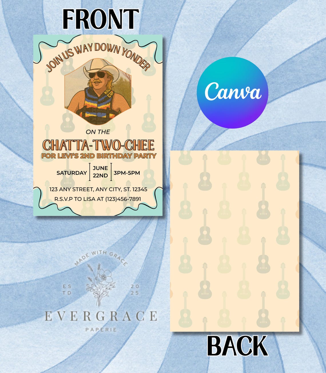 Chatta-two-chee Birthday Invitation: Alan Jackson Theme (canva Template ...