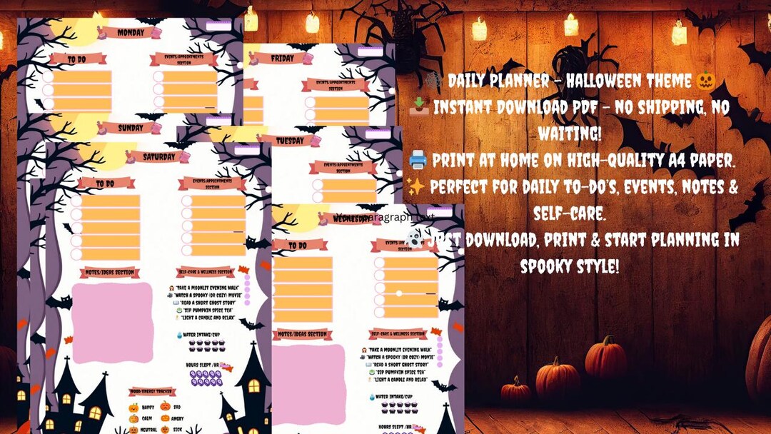 Halloween Daily Planner: Spooky Printable PDF (instant Download A4 Size ...