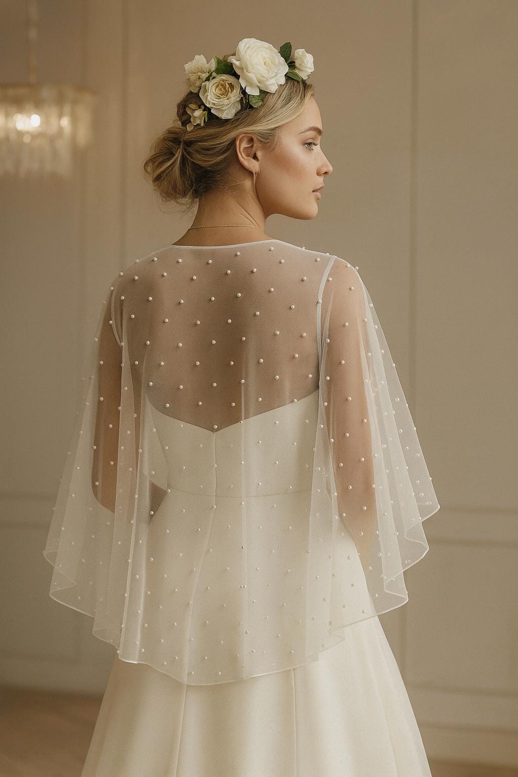 Bridal Capelet - Ivory Bride Pearl Cape Wedding Shawl for Bride - Short ...