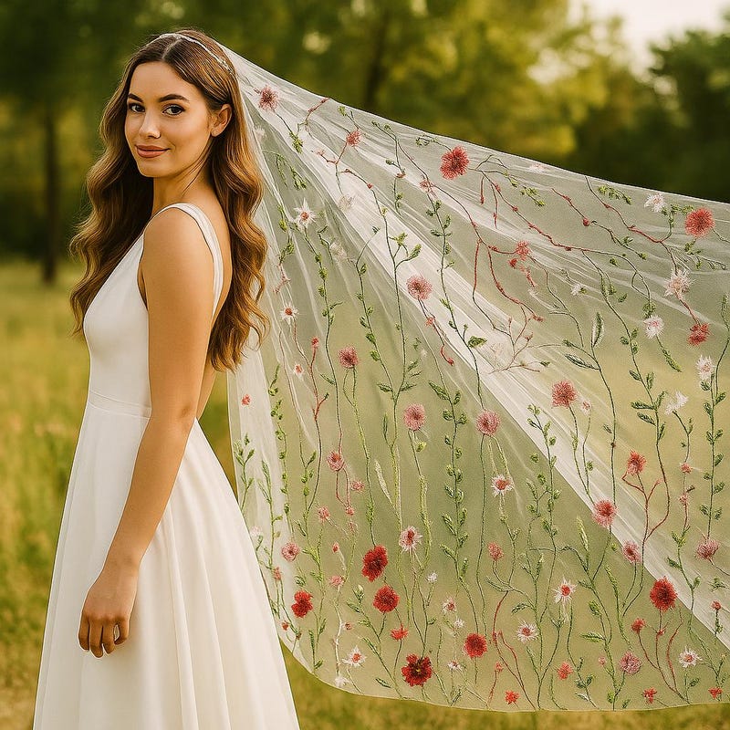 Floral Embroidered Veil - Etsy
