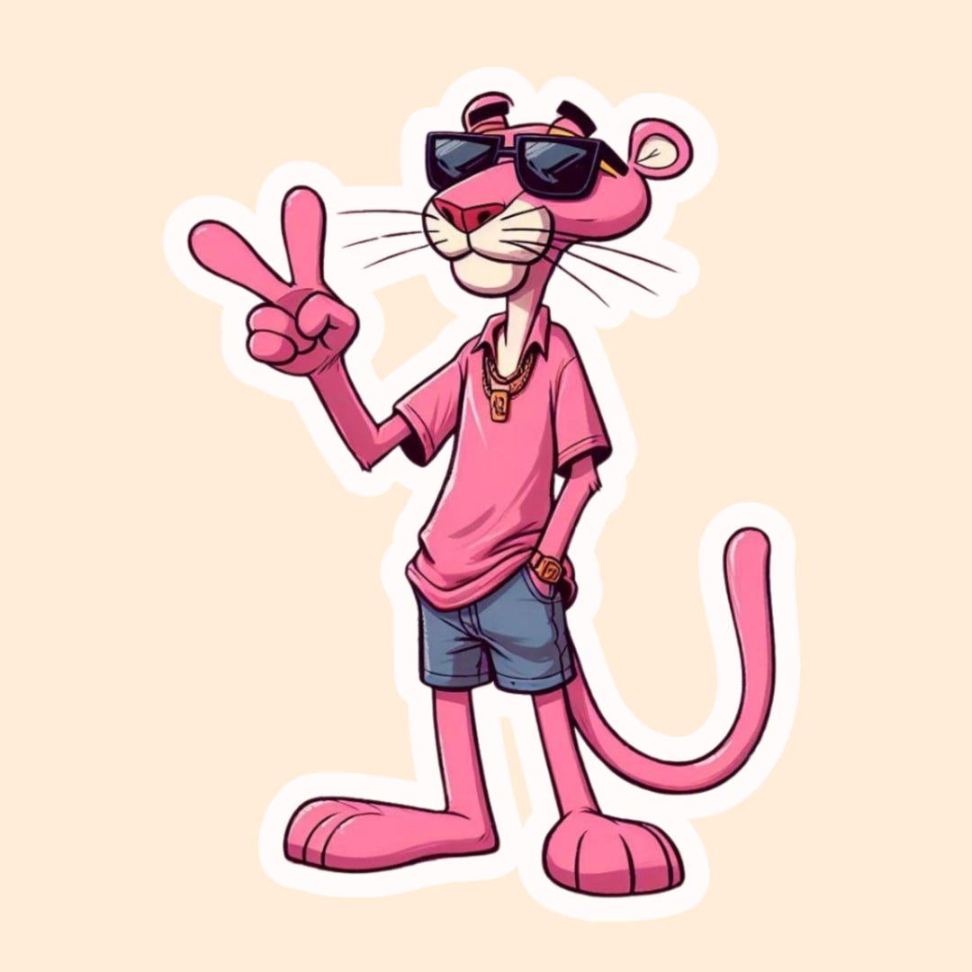 Pink Panther Retro Cartoon Sticker, Laptop Car Decal (PNG Digital ...