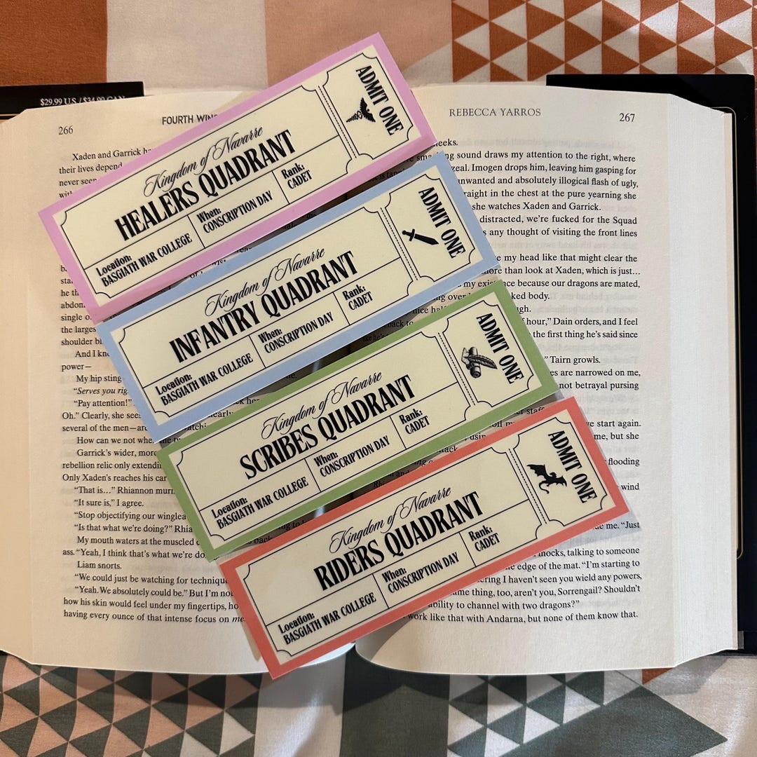 Fourth Wing Bookmarks: Basgiath War College Quadrants, Laminated, Xaden ...