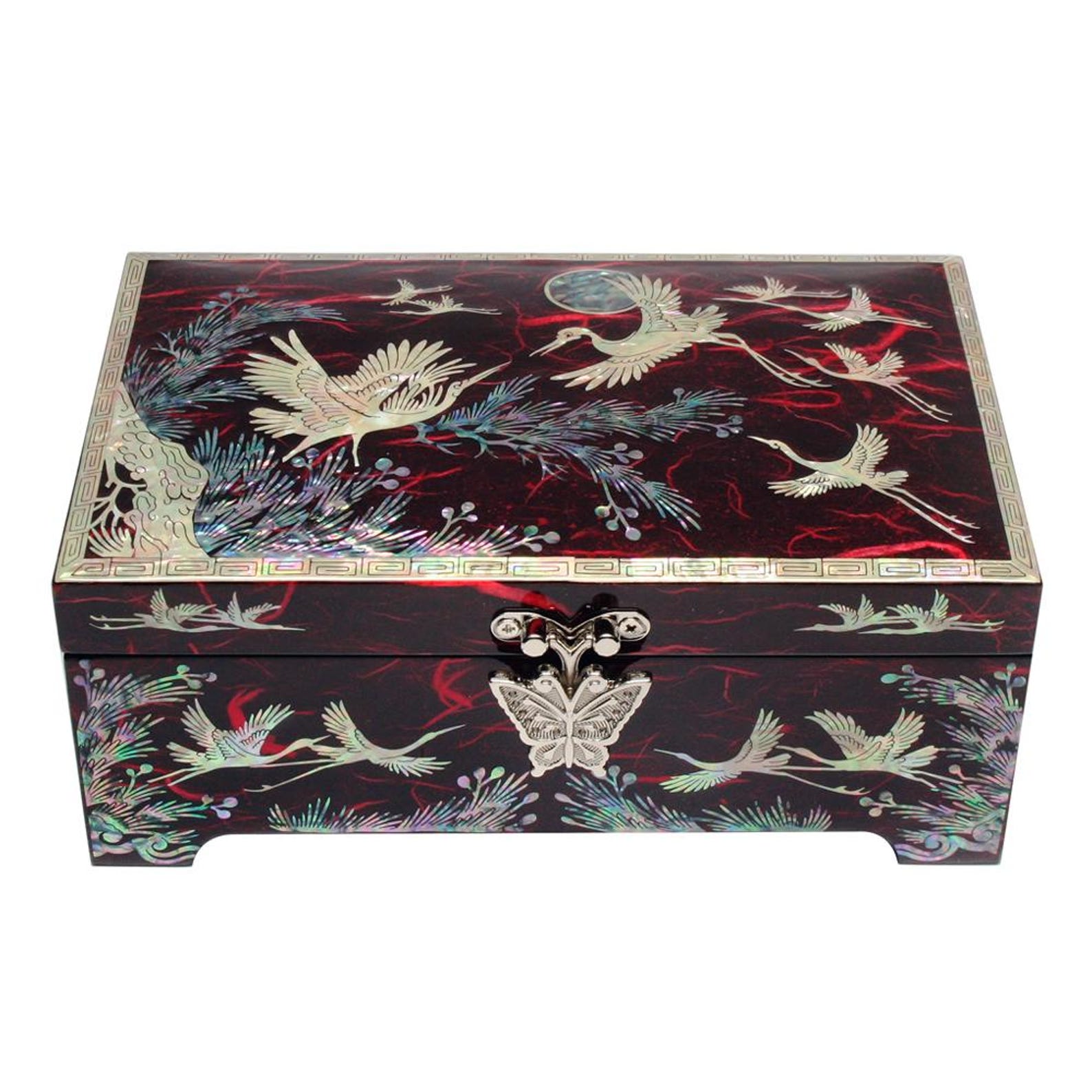 Mother of Pearl Inlay Jewelry Box: Korean Najeonchilgi Bird Pine Design ...