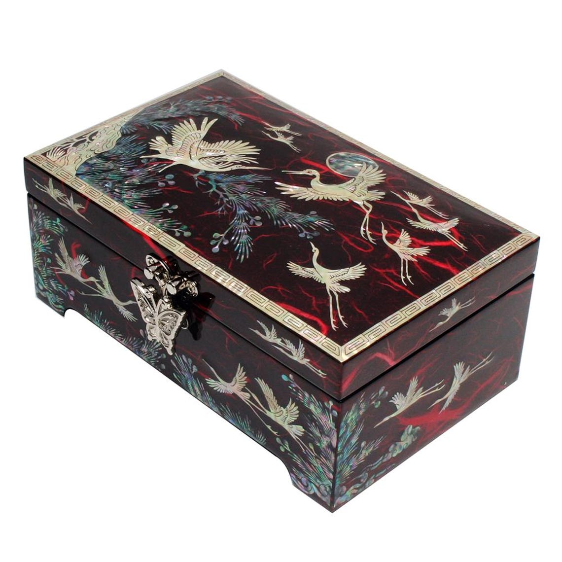 Mother of Pearl Inlay Jewelry Box: Korean Najeonchilgi Bird Pine Design ...
