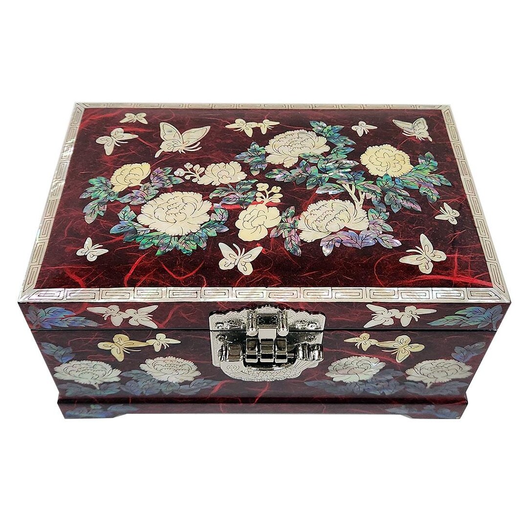 Mother of Pearl Inlay Jewelry Box: Korean Lock & Key Organizer - Etsy