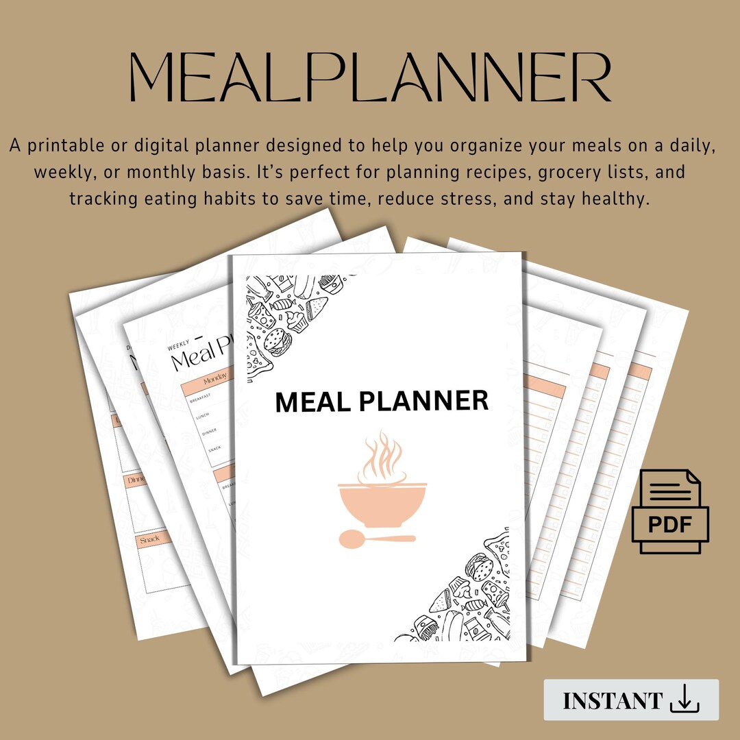 Minimalist Weekly Meal Planner Printable, Canva Template, Grocery List ...