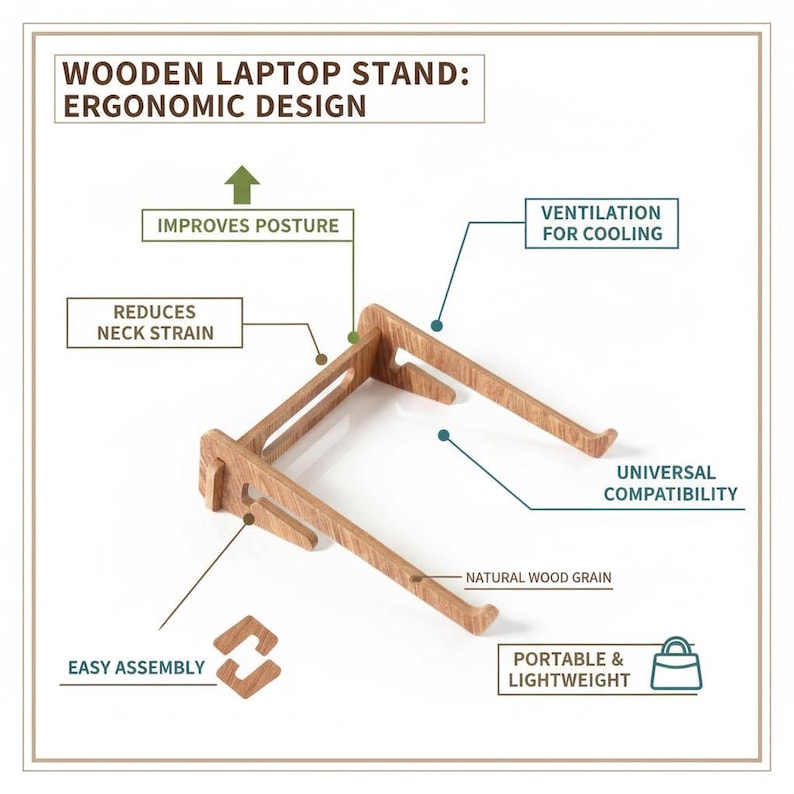Wooden Laptop Riser Ergonomic Desk Support Minimal Workstation ...