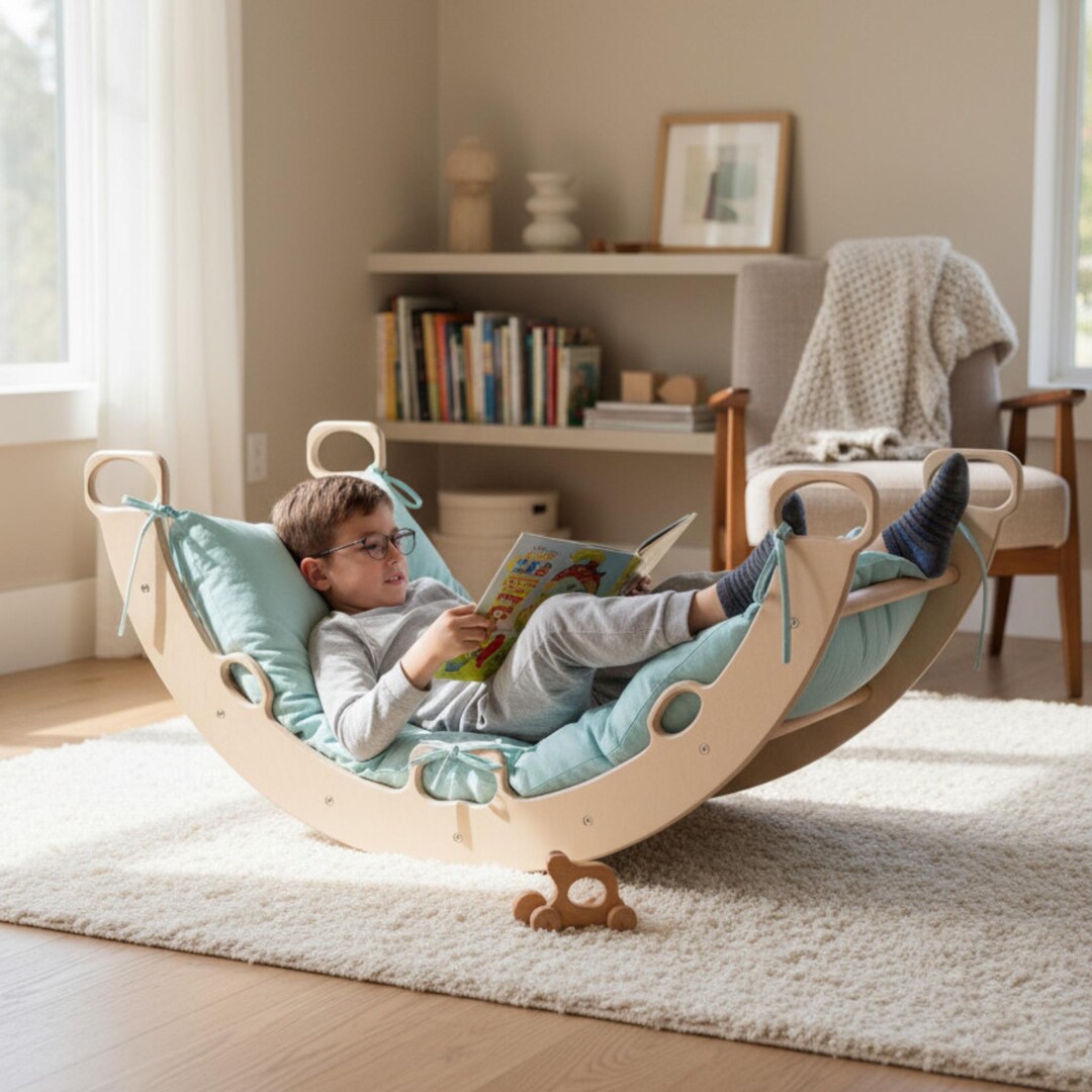 Montessori Wooden Swing Set, Handmade Baby Climber and Floor Cushion ...