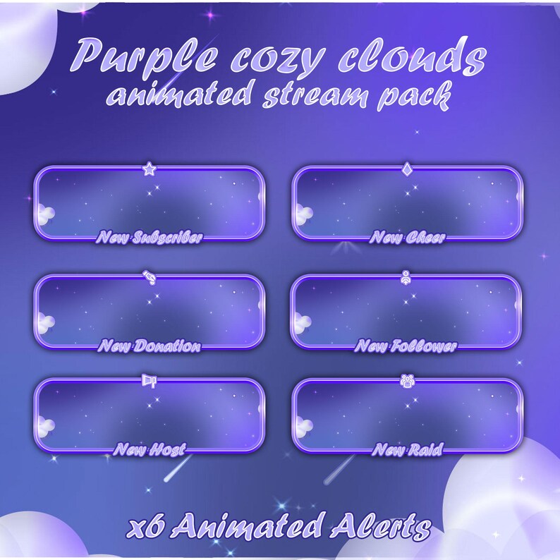 Purple Clouds Animated Stream Package: for Twitch Overlay, Kick ...