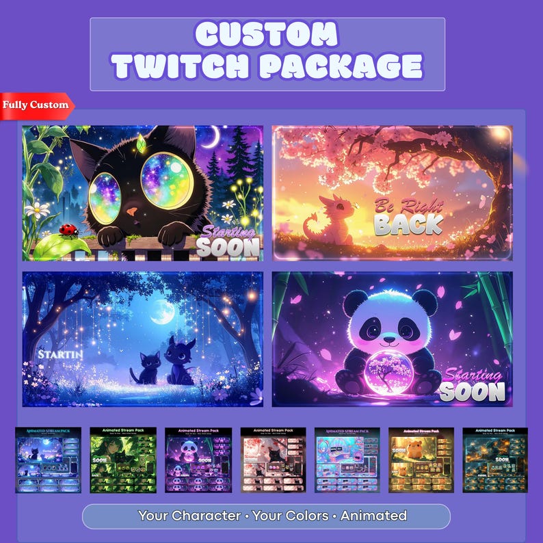 Custom Animated Twitch Stream Overlay Full Pack Bundle| OBS Alerts ...