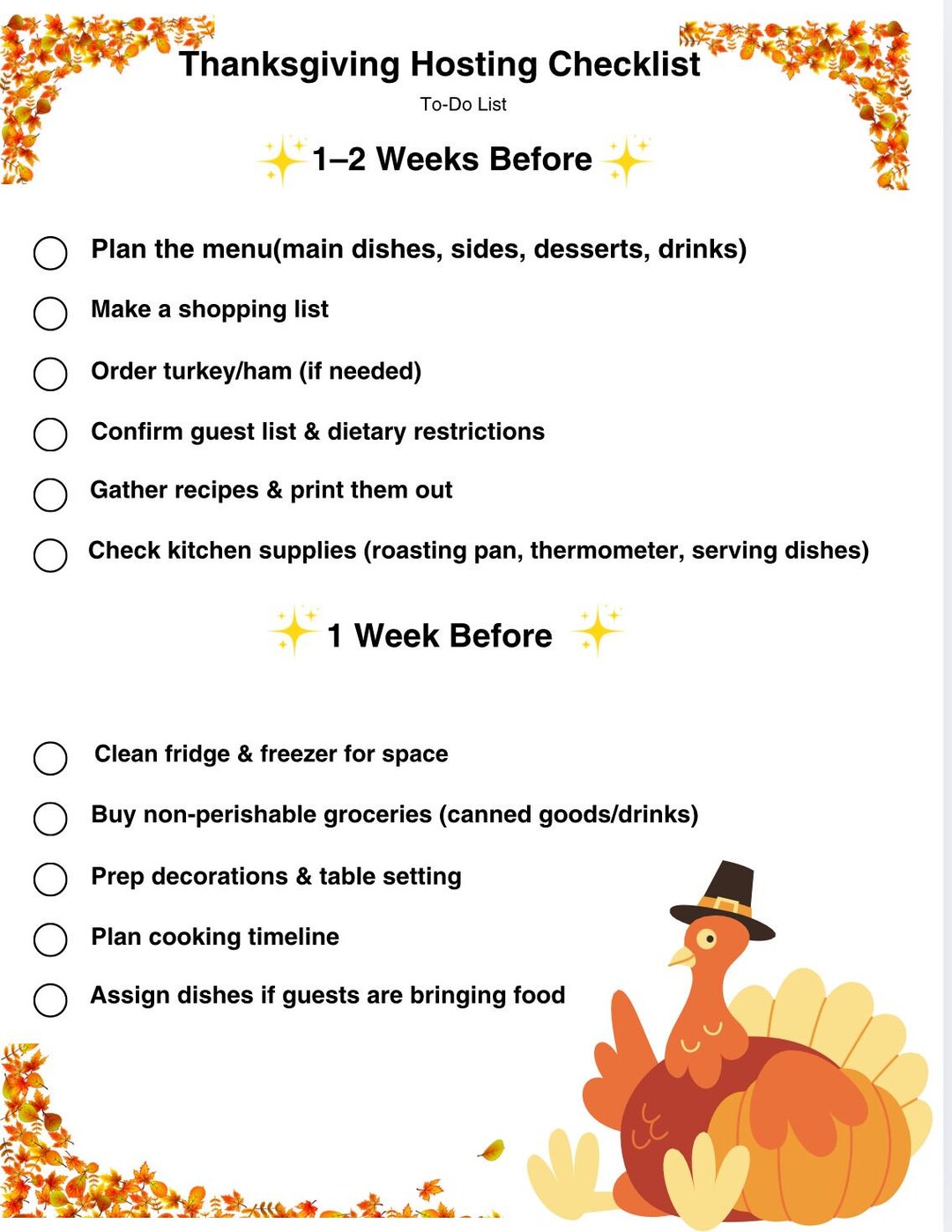 Thanksgiving Dinner Hosting Checklist | Printable To-do List | Holiday ...