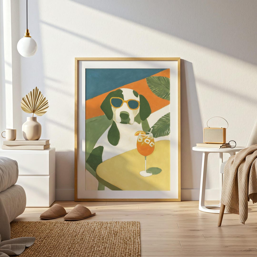 Dog Cocktail Print Modern Dog Wall Art Quirky Pet Poster Boho Tropical ...