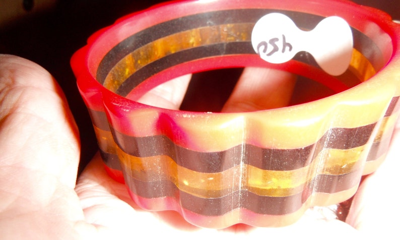 Rare Scalloped Laminated Stardust Red Black Bakelite Bangle Bracelet - Etsy