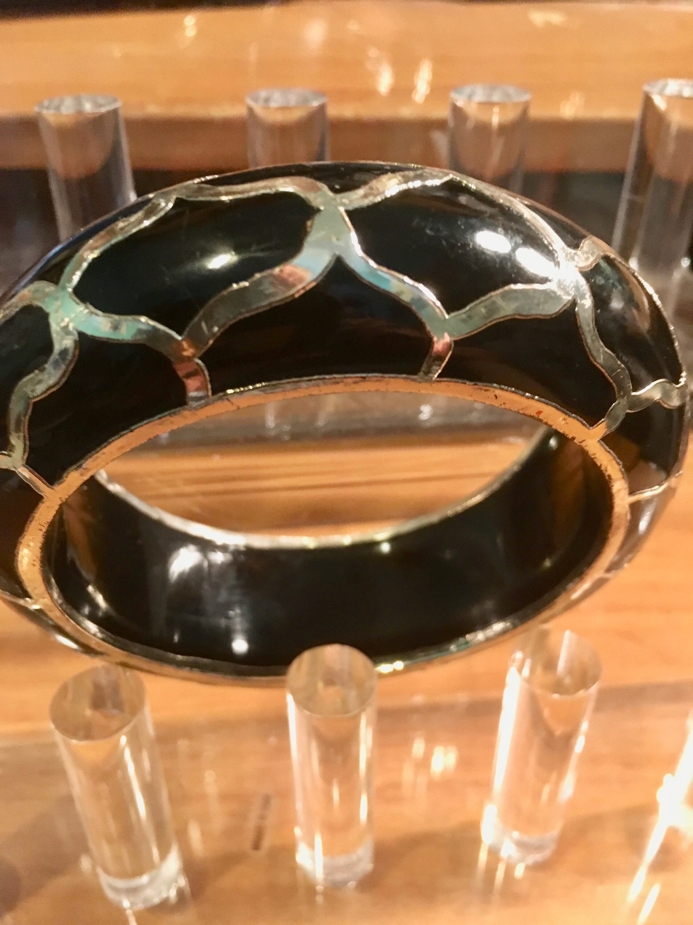 Black Lucite Silver Tone Deco Overlay Bangle Bracelet - Etsy