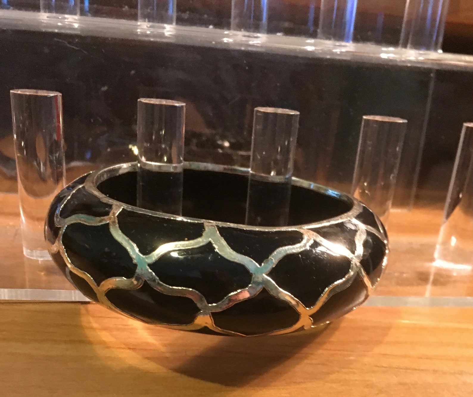 Black Lucite Silver Tone Deco Overlay Bangle Bracelet - Etsy