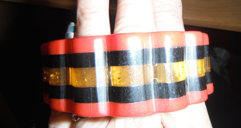 Rare Scalloped Laminated Stardust Red Black Bakelite Bangle Bracelet - Etsy