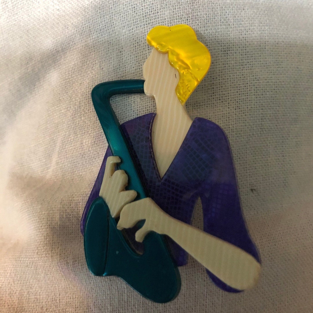 Lea Stein Paris Saxophone Musician Pin Brooch Blonde Woman - Etsy