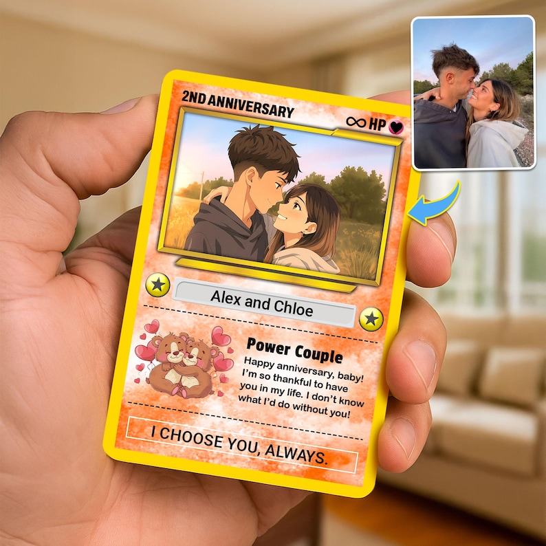 Personalized Anime Anniversary Card for Gamer Couple, Custom Photo ...