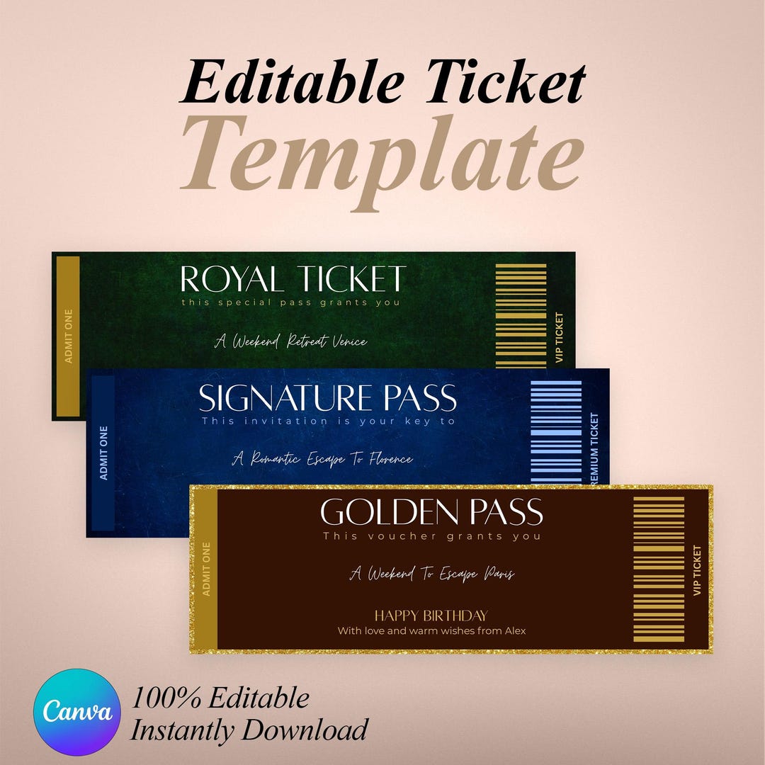 Editable Ticket Template VIP and Luxury Pass Ticket Canva Printable ...