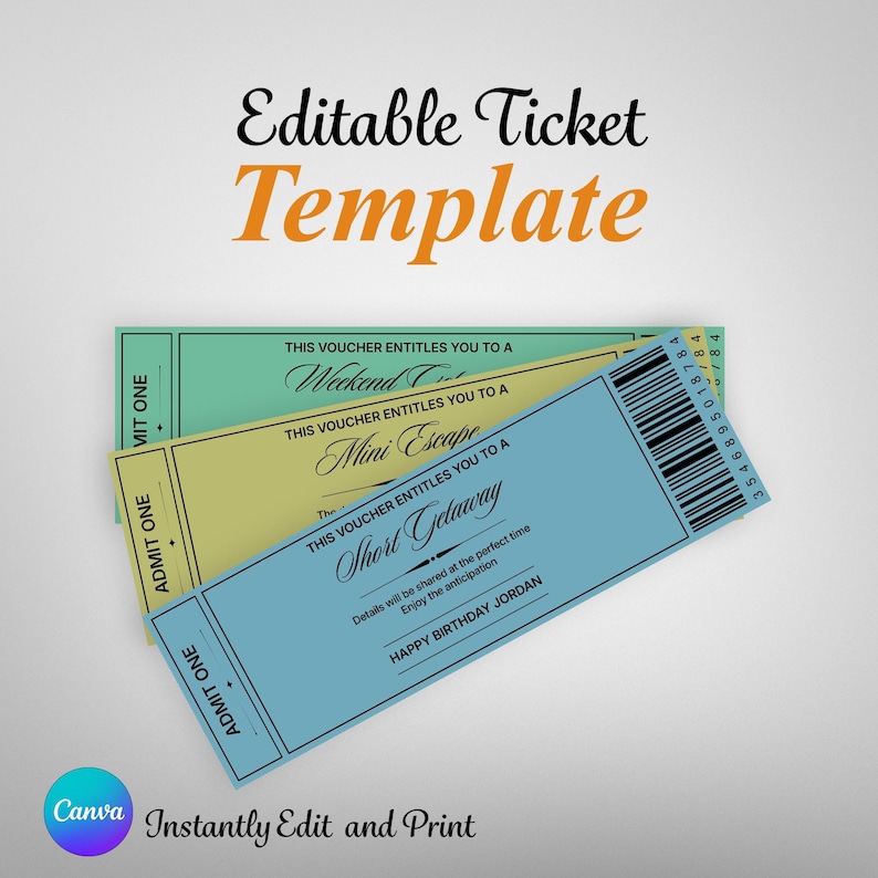 Editable Ticket Template Canva | Printable Voucher Ticket | Gift Surprise Ticket | Event ...