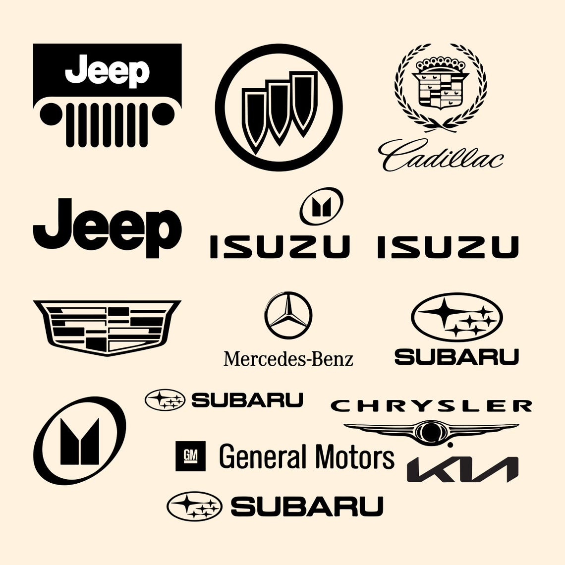Car Logo Bundle Svg Png Eps Dxf | Jeep Cadillac Isuzu Mercedes Subaru ...