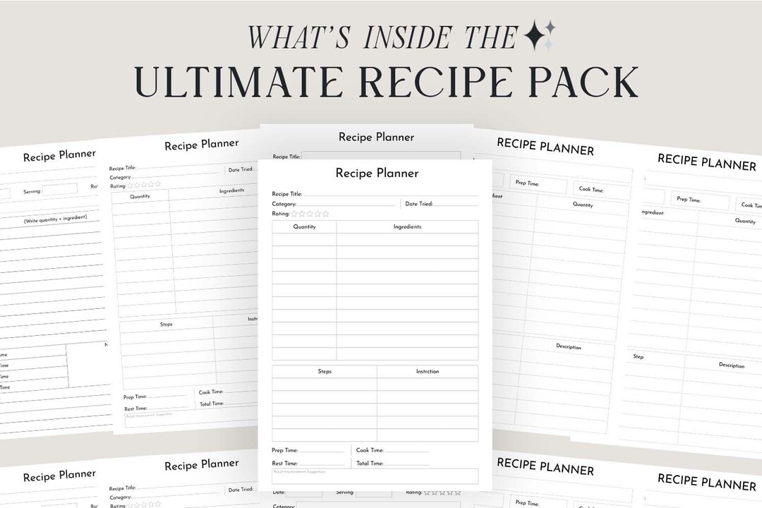 One-page Recipe Planner | Printable Recipe Card & Meal Organizer ...