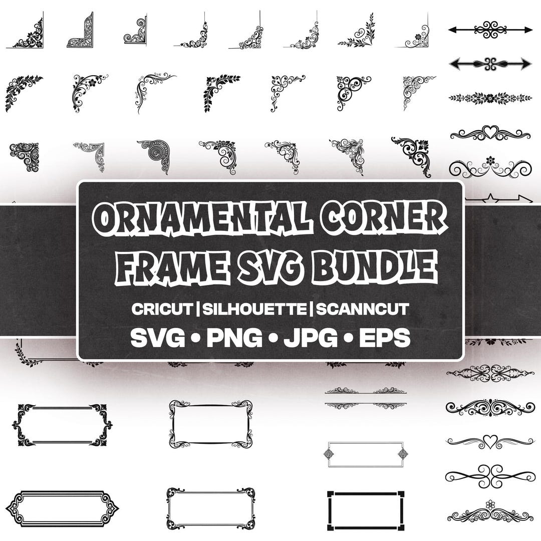 Ornamental Corner Frame SVG Bundle, Vintage Floral Border Frames ...