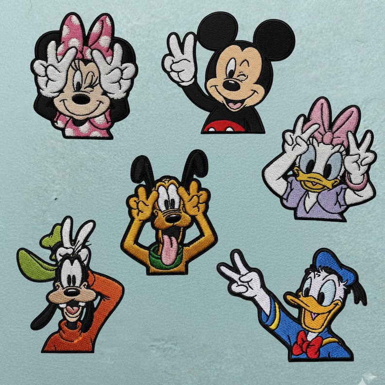 Disney Characters Embroidered Patch - Mickey & Minnie Peace Pose - DIY ...