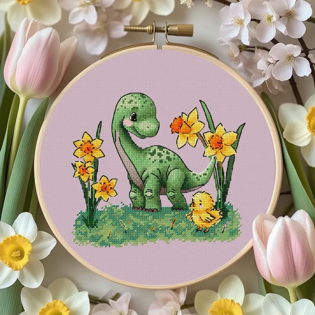 Easter Diplodocus Cross Stitch Pattern – Dinosaur DIY (PDF Pattern ...