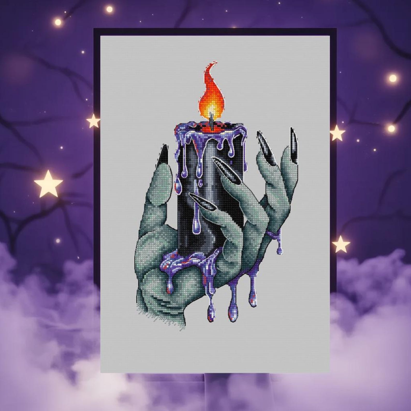 Dark Academia Cross Stitch Pattern – Cursed Flame Candle PDF Embroidery ...