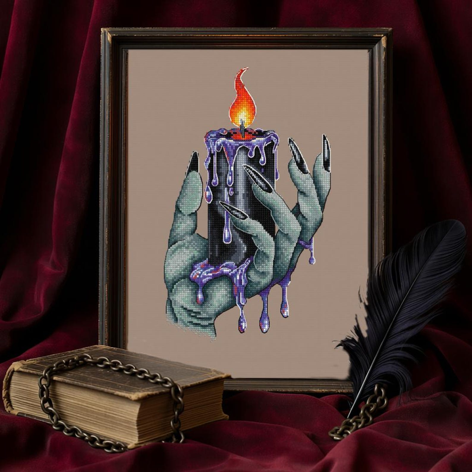 Dark Academia Cross Stitch Pattern – Cursed Flame Candle PDF Embroidery ...