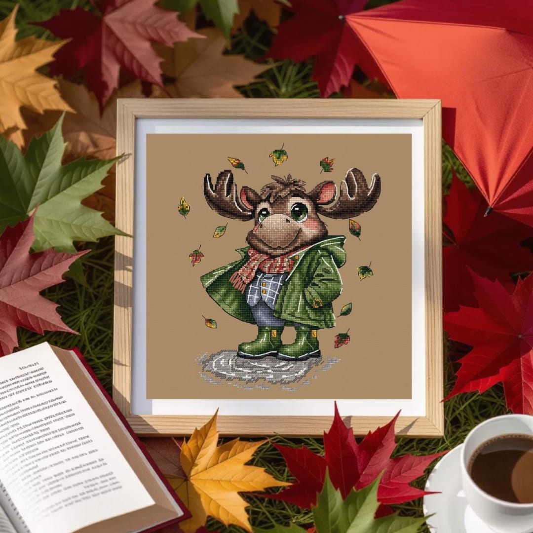 Moose Cross Stitch Pattern PDF: Gentleman of Fall, Autumn Decor - Etsy