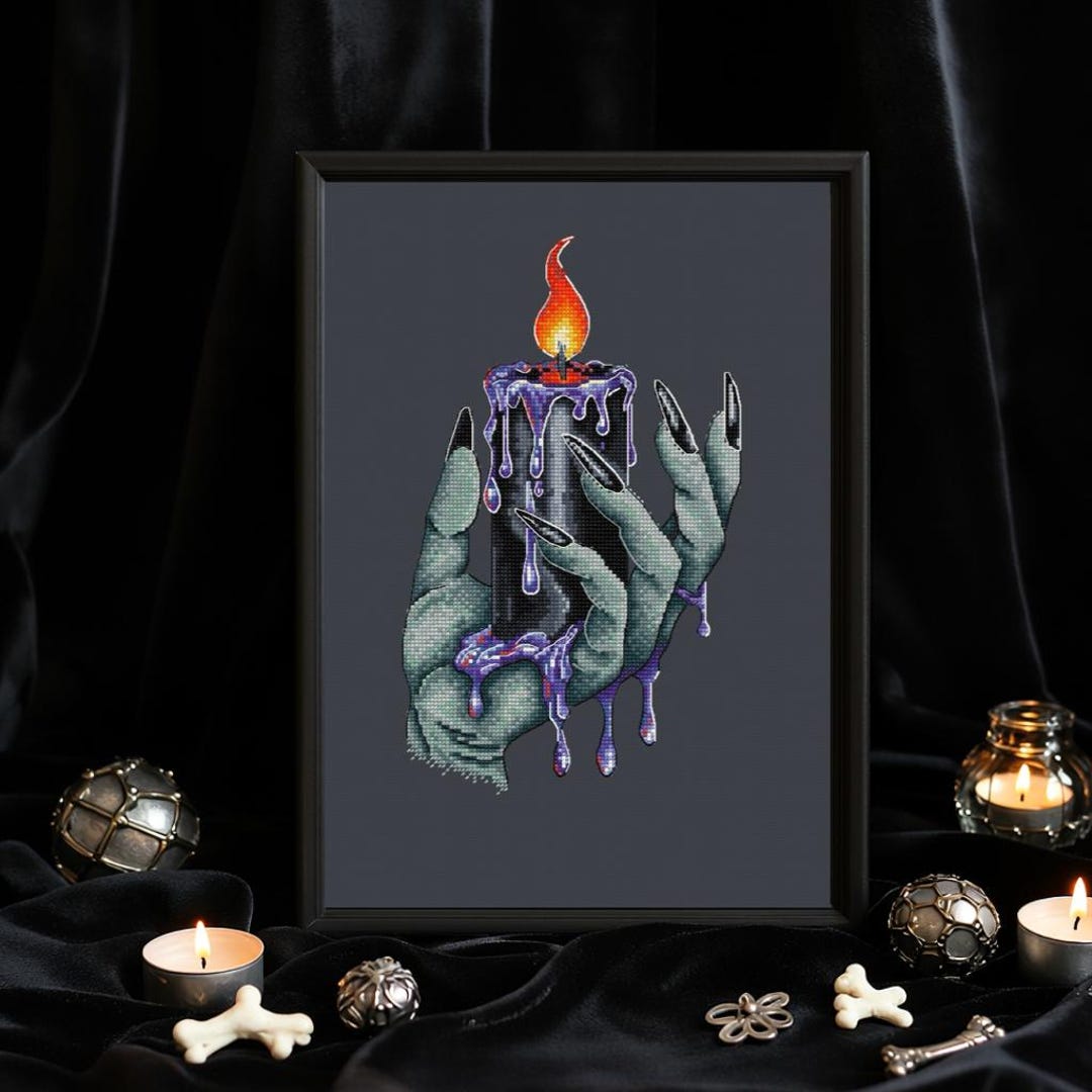 Dark Academia Cross Stitch Pattern – Cursed Flame Candle PDF Embroidery ...