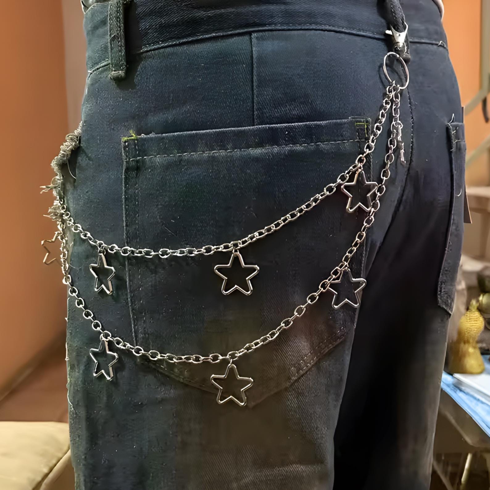 Star Double Layer Waist Chain for Jeans, Punk Hip Hop Trouser Chain ...