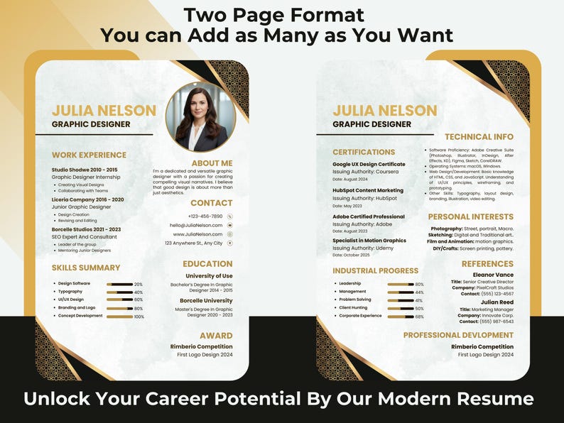 Resume Templates Professional | Editable CV Template, Cover Letter ...