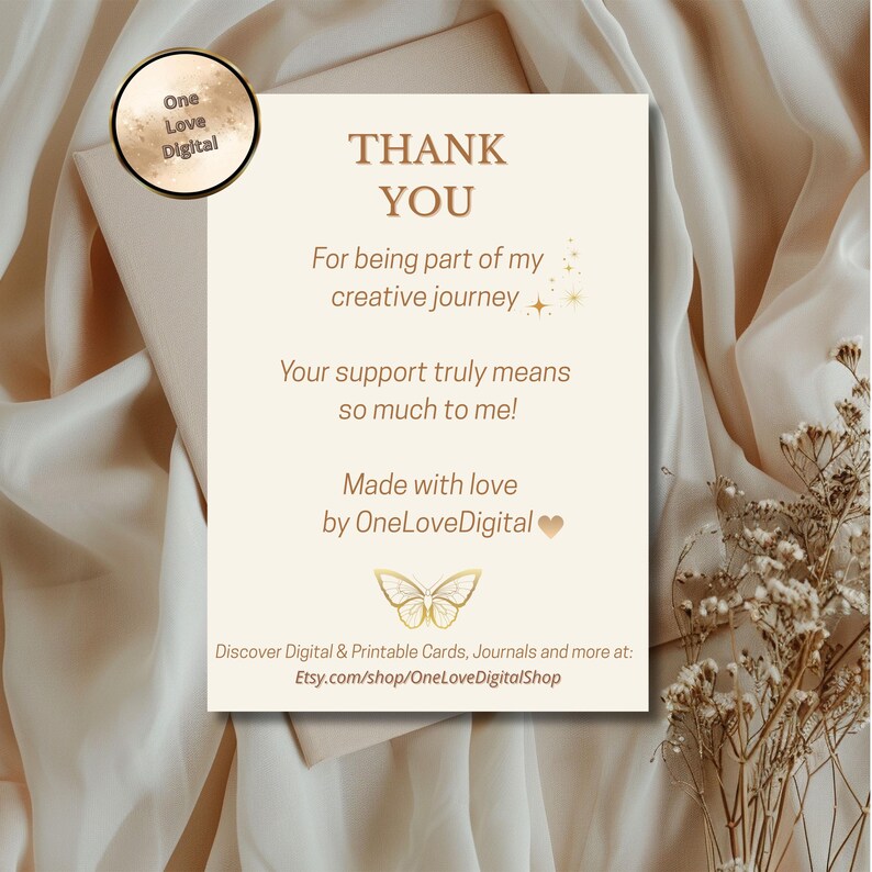 Printable Thank You Card, Beige Gold Lotus, 5"x7" Digital Download - Etsy