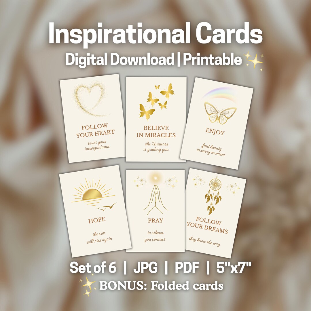 Printable Inspirational Card Set, 6 X Beige Gold 5"x7", Digital ...