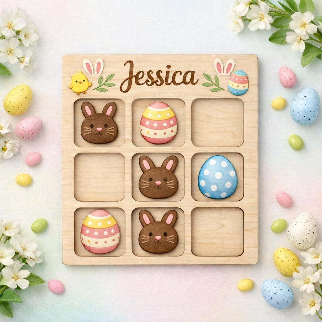 Personalized Easter Tic Tac Toe Game for Kids, Custom Wooden Easter ...