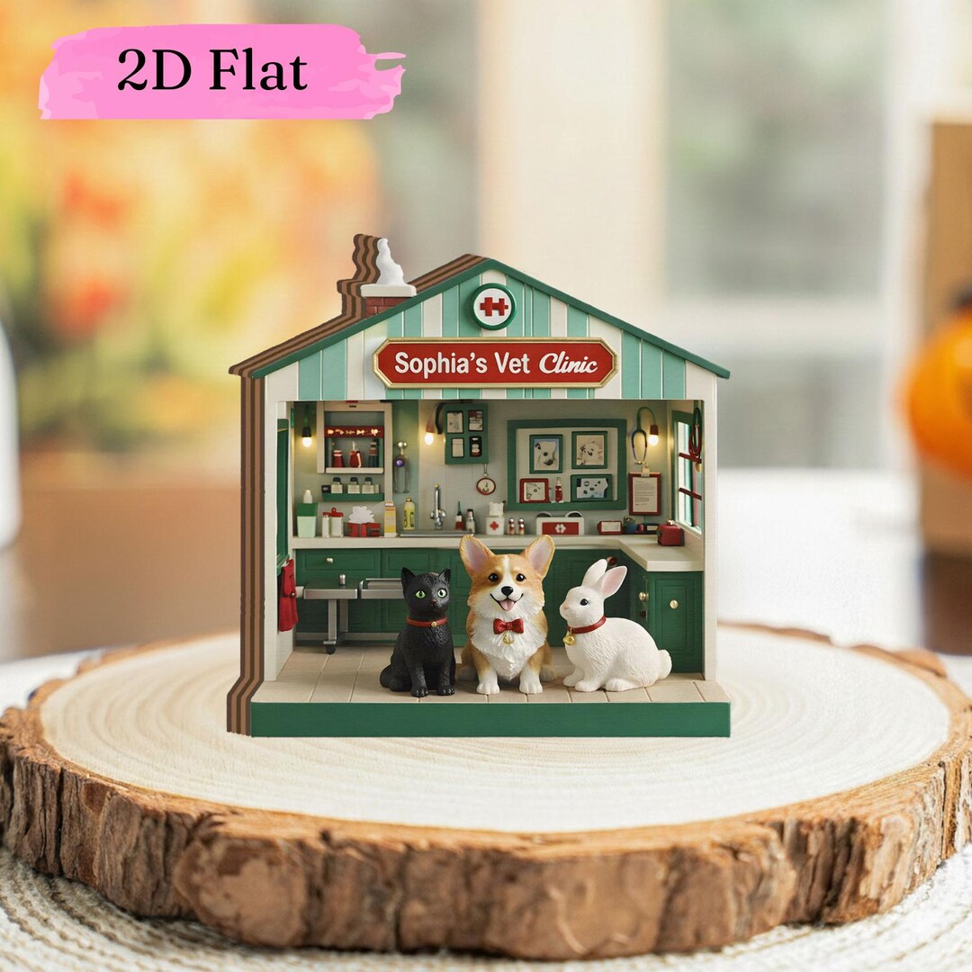Personalized Wooden Block Miniature Vet Clinic Decor, Custom Pet Clinic ...