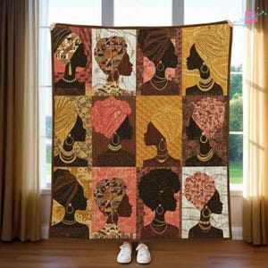 African Woman Art Quilt, Black Girl Magic Throw Blanket, Cultural Head ...