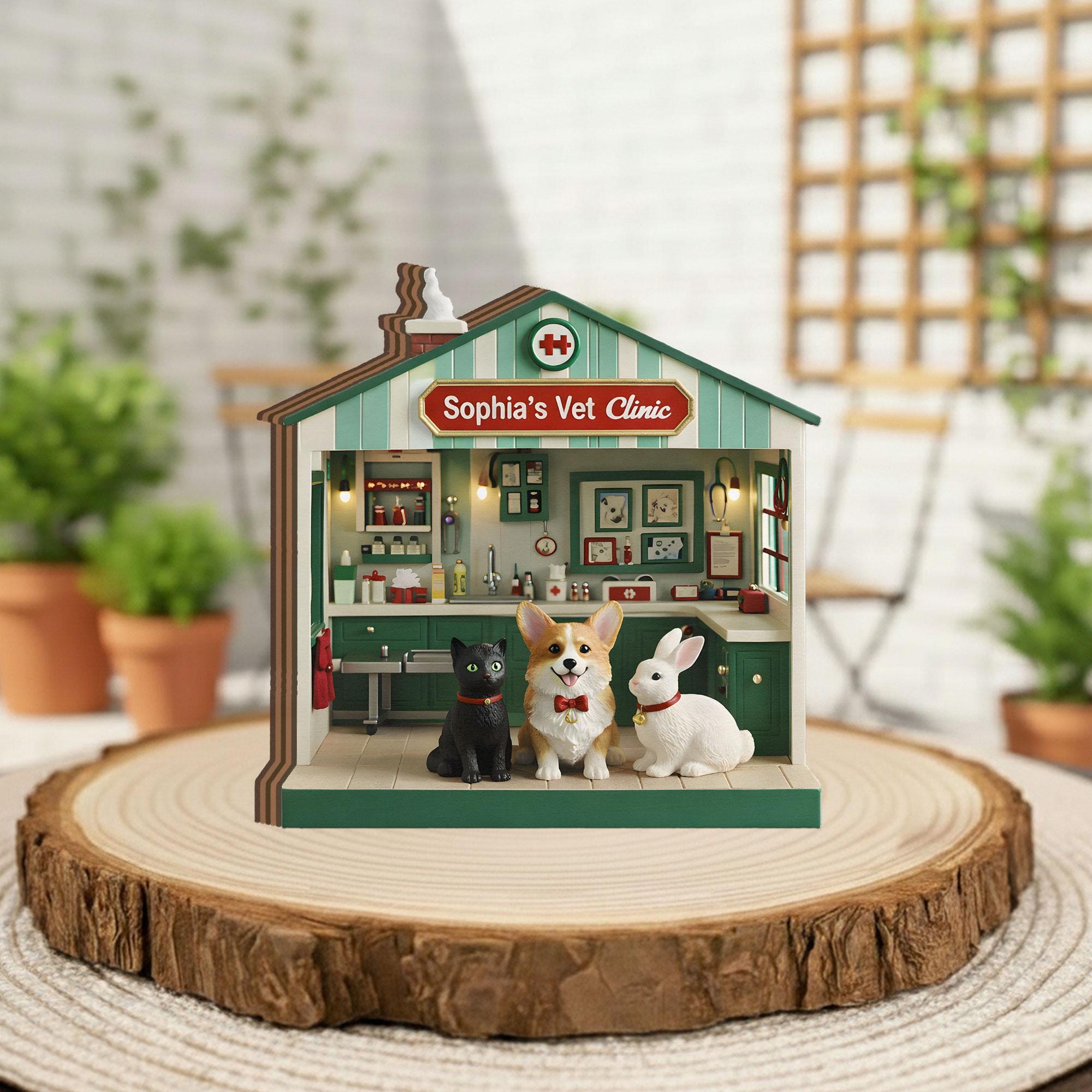 Personalized Wooden Block Miniature Vet Clinic Decor, Custom Pet Clinic ...
