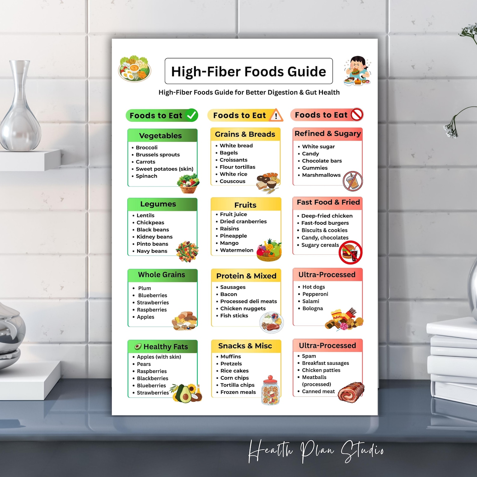 High Fiber Food Guide Printable, High Fiber Foods List Printable, High ...