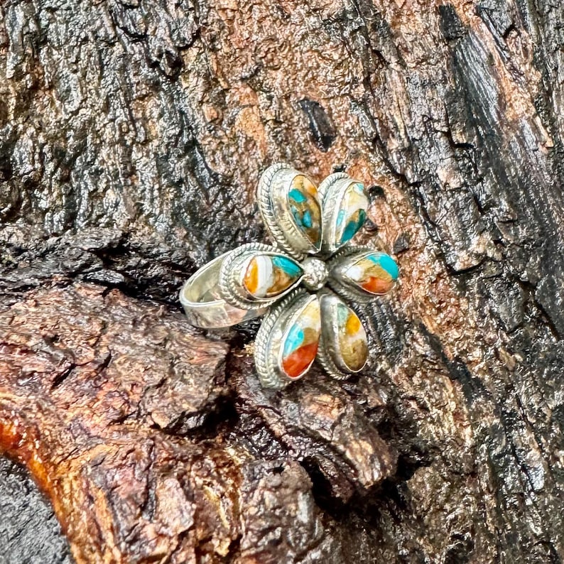 Spiny Oyster Turquoise, 925 Sterling Silver Ring, Handmade Ring, Flower ...